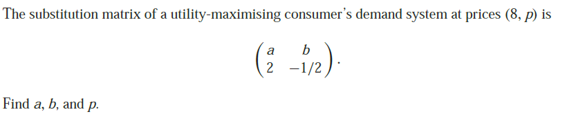 Solved The substitution matrix of a utility-maximising | Chegg.com