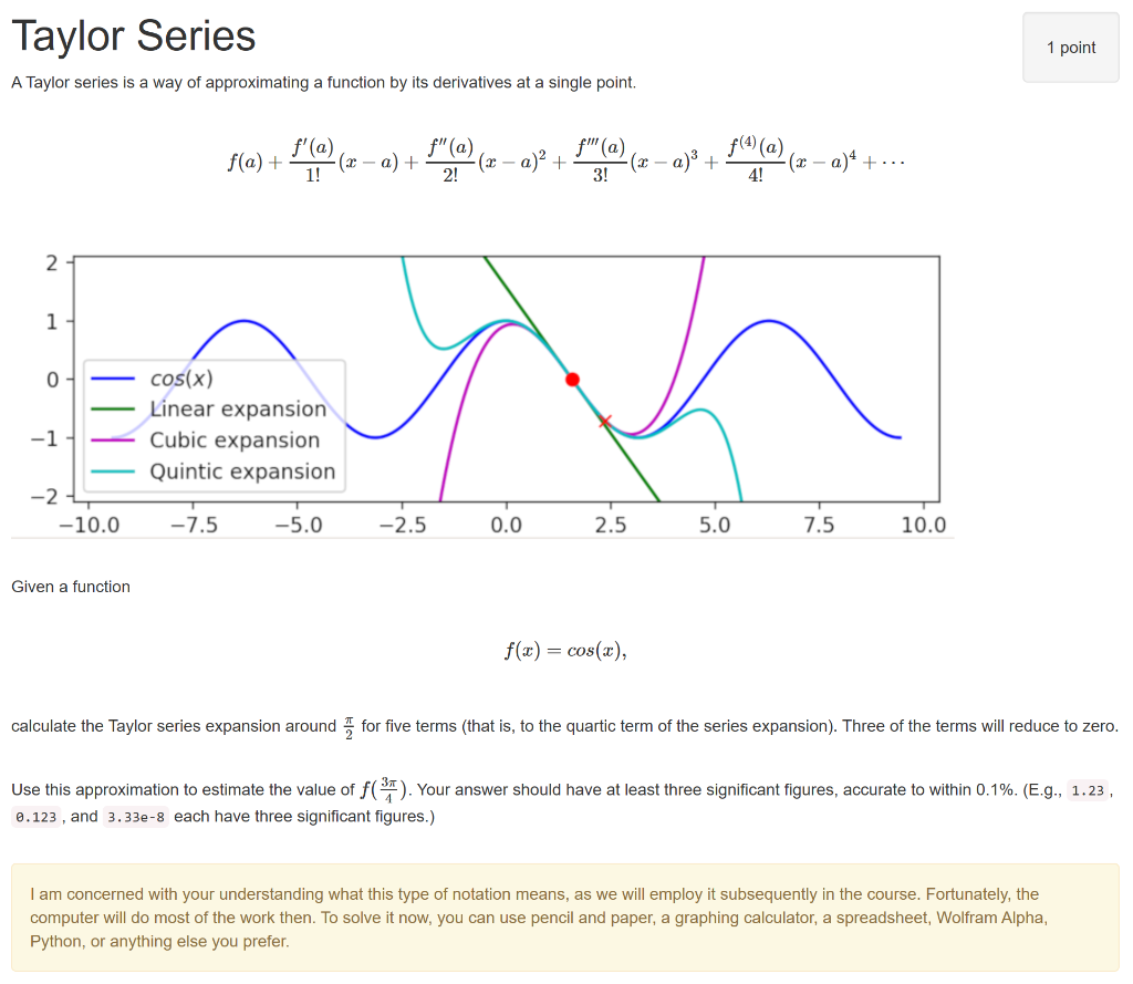 Solved Taylor Series 1 point A Taylor series is a way of | Chegg.com