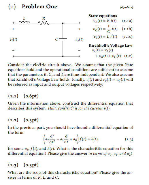 Solved (1) Problem One (6 points) State equations | Chegg.com