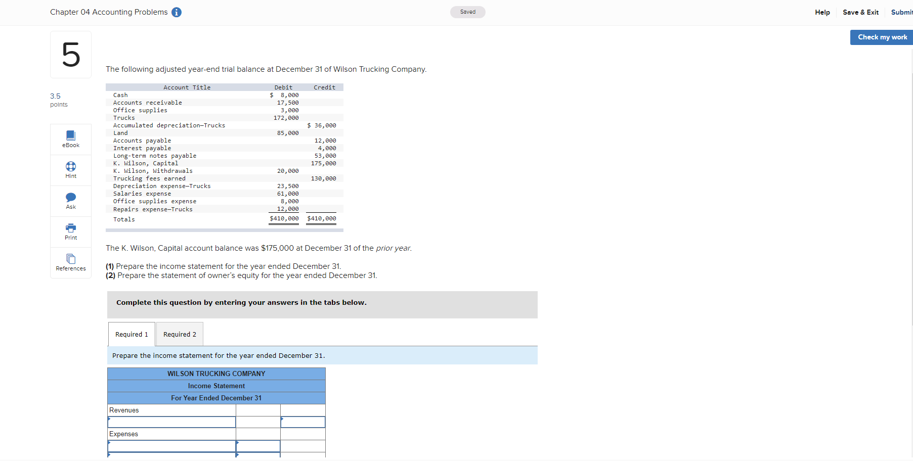 Solved Chapter 04 Accounting Problems Saved Help Save & Exit | Chegg.com