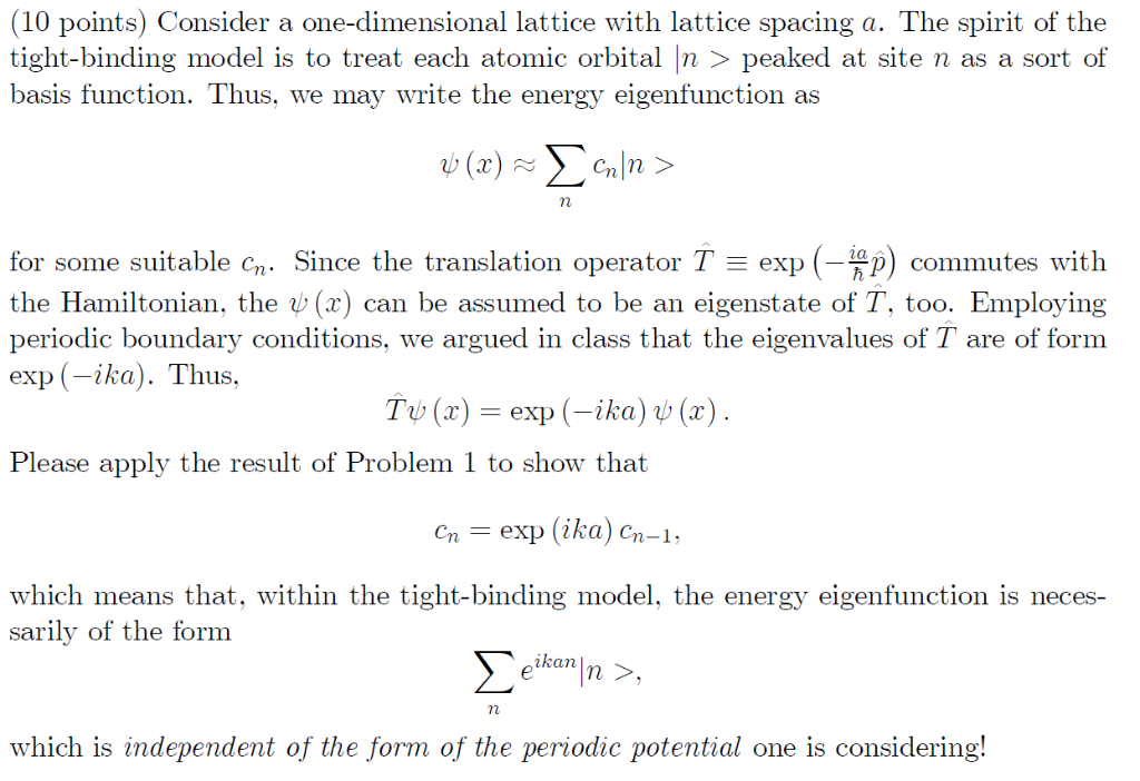 Solved (10 points) Consider a one-dimensional lattice with | Chegg.com