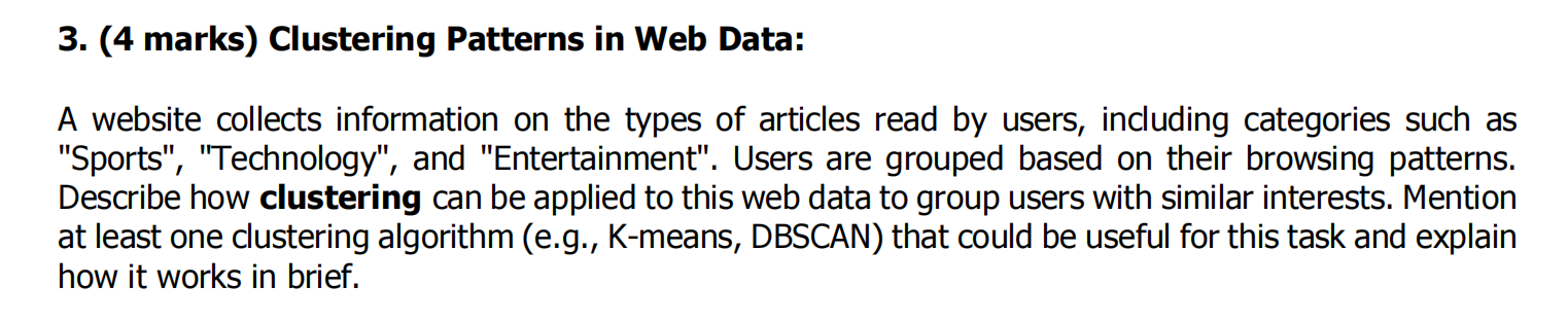 Solved 3. (4 ﻿marks) ﻿Clustering Patterns in Web Data:A | Chegg.com