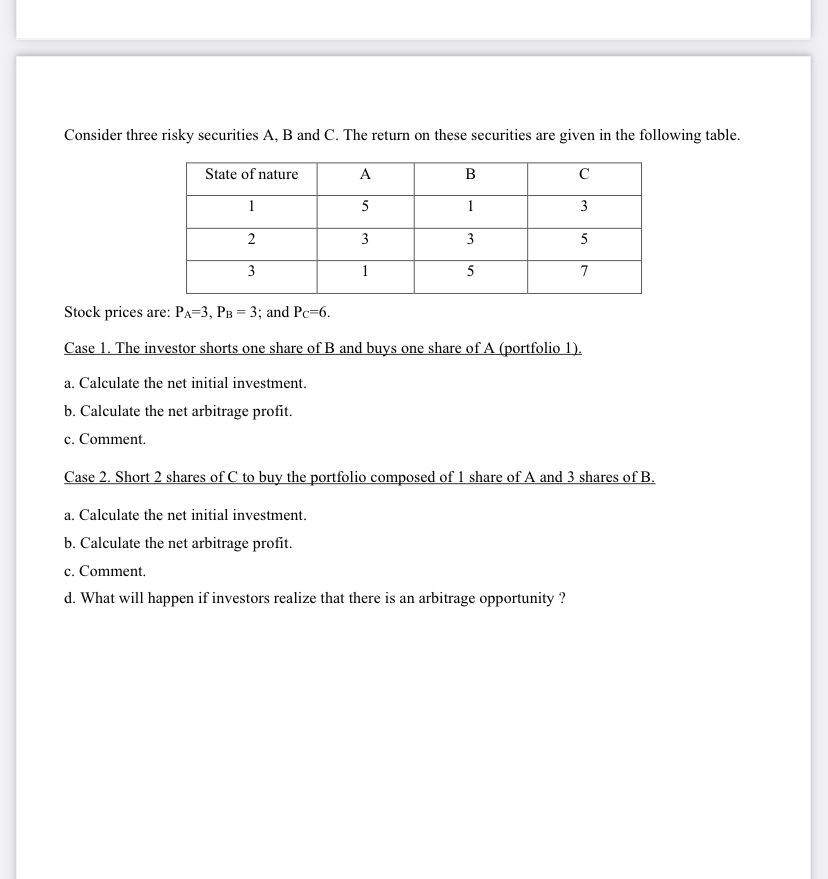 Solved Consider three risky securities A, B and C. The | Chegg.com