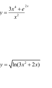 Solved y=3x4+e2xx2y=ln(3x2+2x)2 ﻿Find the derivatives of | Chegg.com