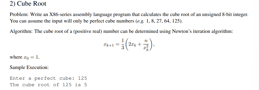 Solved Cube RootProblem: Write an X86-series assembly | Chegg.com