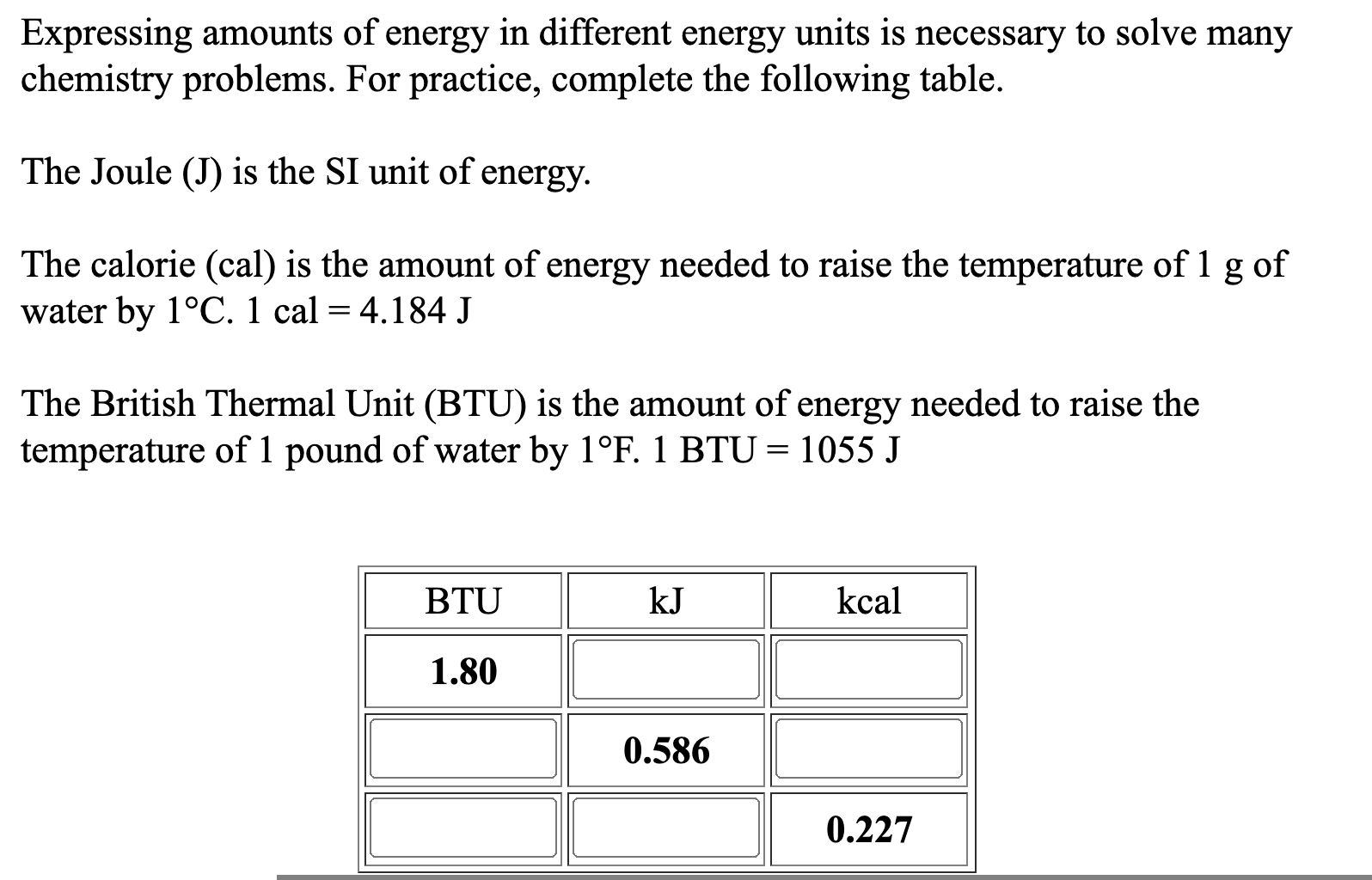 Solved Expressing amounts of energy in different energy | Chegg.com