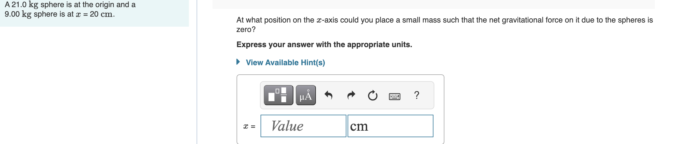 Solved A 21.0 kg sphere is at the origin and a 9.00 kg | Chegg.com