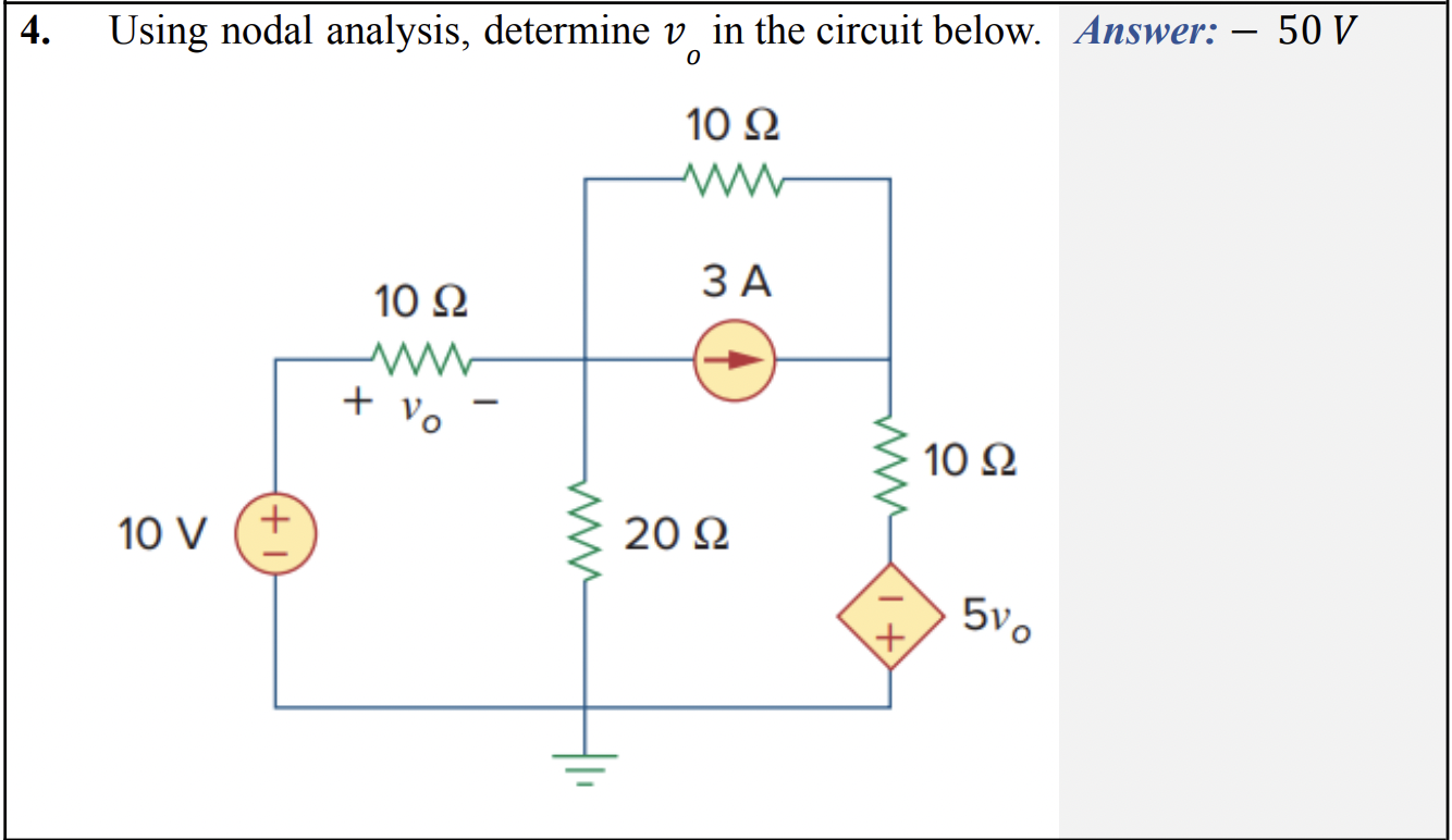 Solved Using nodal analysis, determine vo in the circuit | Chegg.com