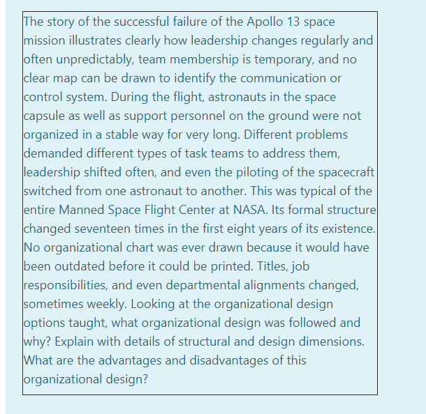 Solved The story of the successful failure of the Apollo 13 | Chegg.com