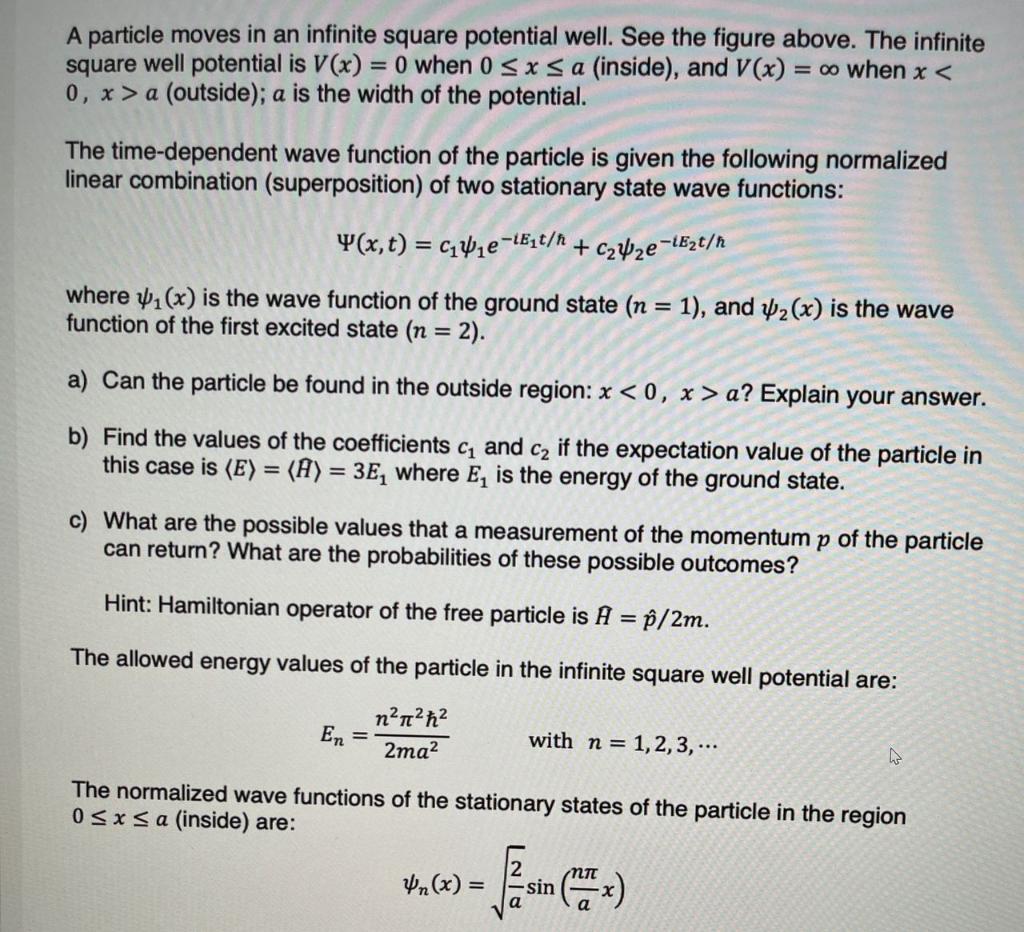 Solved A particle moves in an infinite square potential | Chegg.com