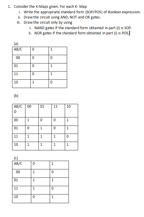 Solved 1. Consider the K-Maps given. For each K- Map i. | Chegg.com