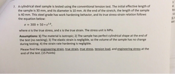 Solved A cylindrical steel sample is tested using the | Chegg.com