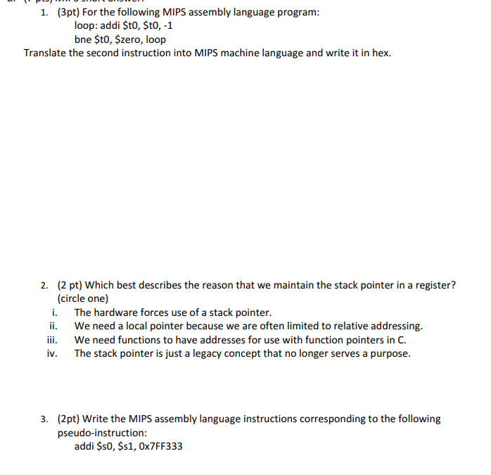 Solved For the following MIPS assembly language program: | Chegg.com