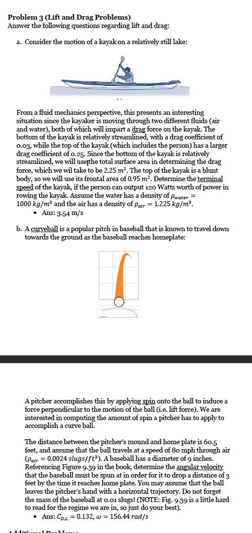 Solved Problem 3 (Lift and Drag Problems) Answer the | Chegg.com