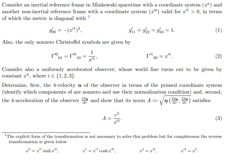 Solved Consider an inertial reference frame in Minkowski | Chegg.com