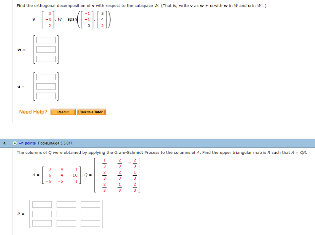 Solved Find the orthogonal decomposition of v with respect | Chegg.com