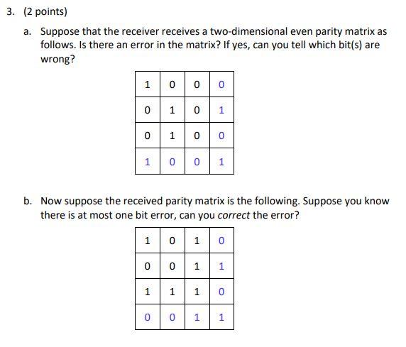 Solved 3. (2 points) a. Suppose that the receiver receives a | Chegg.com