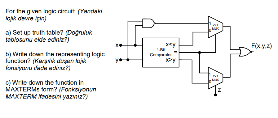 Solved For the given logic circuit; (Yandaki lojik devre | Chegg.com