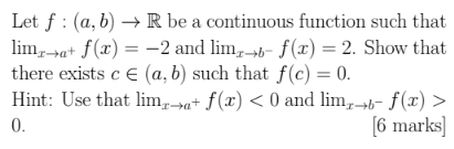 Solved Let f:(a,b)→R be a continuous function such that | Chegg.com