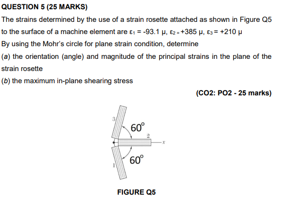 Solved QUESTION 5 (25 MARKS) The strains determined by the | Chegg.com