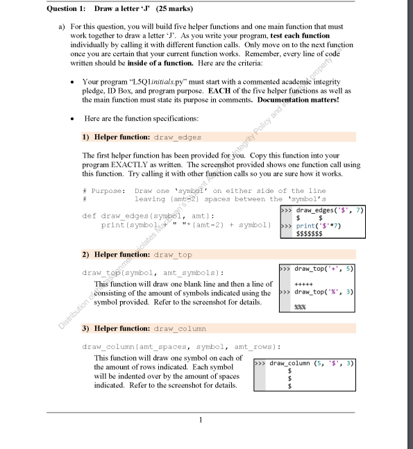 Solved n 1: Draw a letter ′J⋅ (25 marks) For this question, | Chegg.com