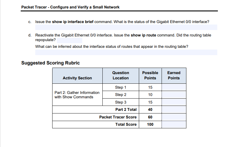 Solved Packet Tracer Configuring And Verifying A Small 8396