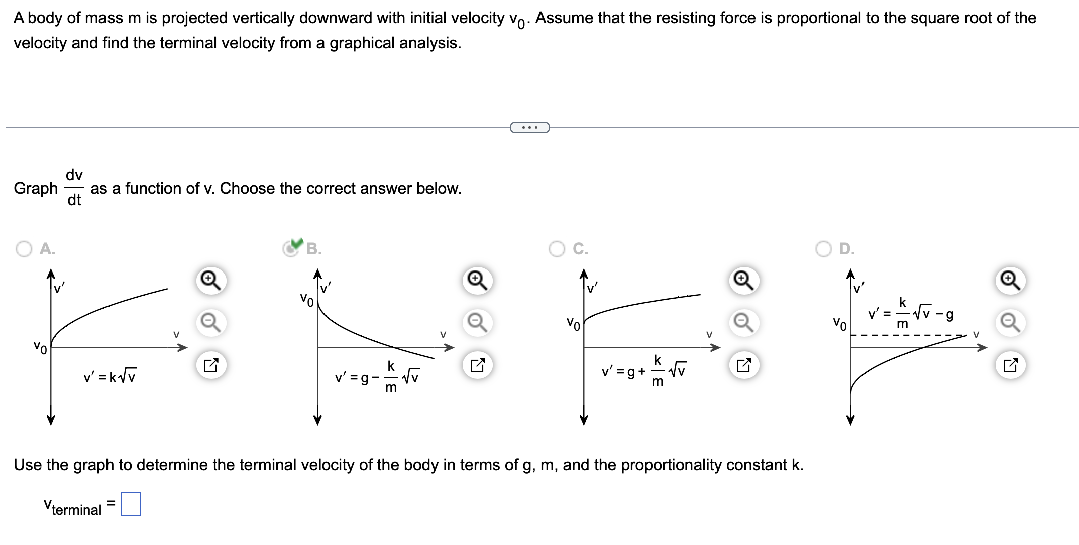 Solved A body of mass m is projected vertically downward | Chegg.com