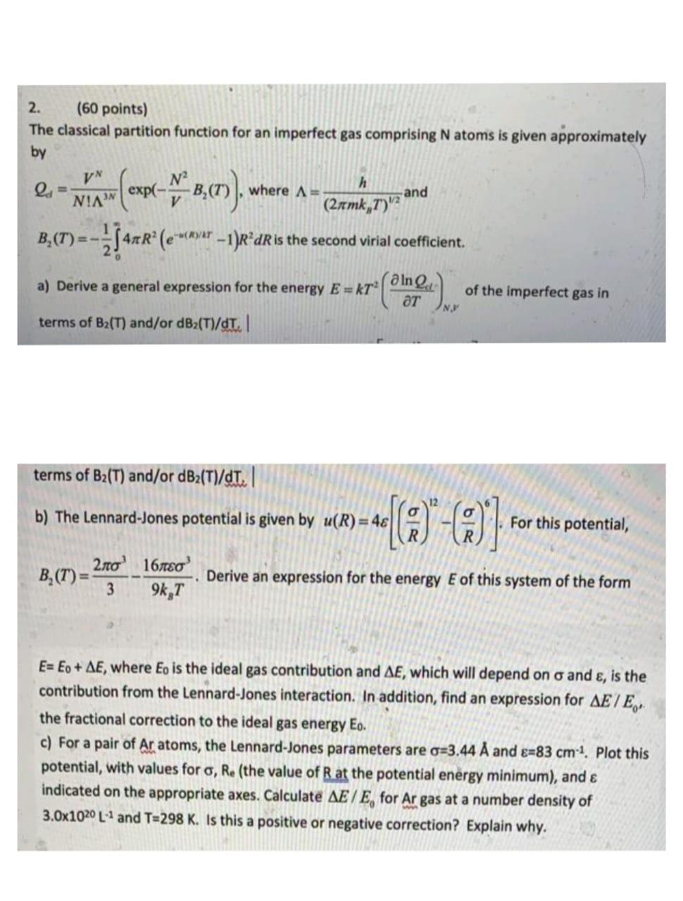 Solved 2 60 Points The Classical Partition Function For