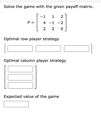 Solved Solve the game with the given payoff matrix. | Chegg.com