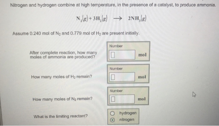 Solved Nitrogen and hydrogen combine at high temperature, in | Chegg.com