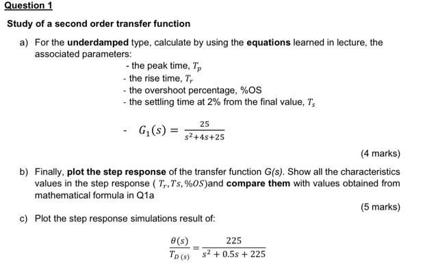 Solved Question 1 Study of a second order transfer function | Chegg.com