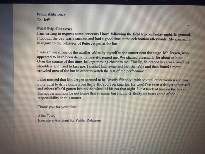 Solved Write a 1-2 document to Alita Terry, Peter Jergen, or | Chegg.com