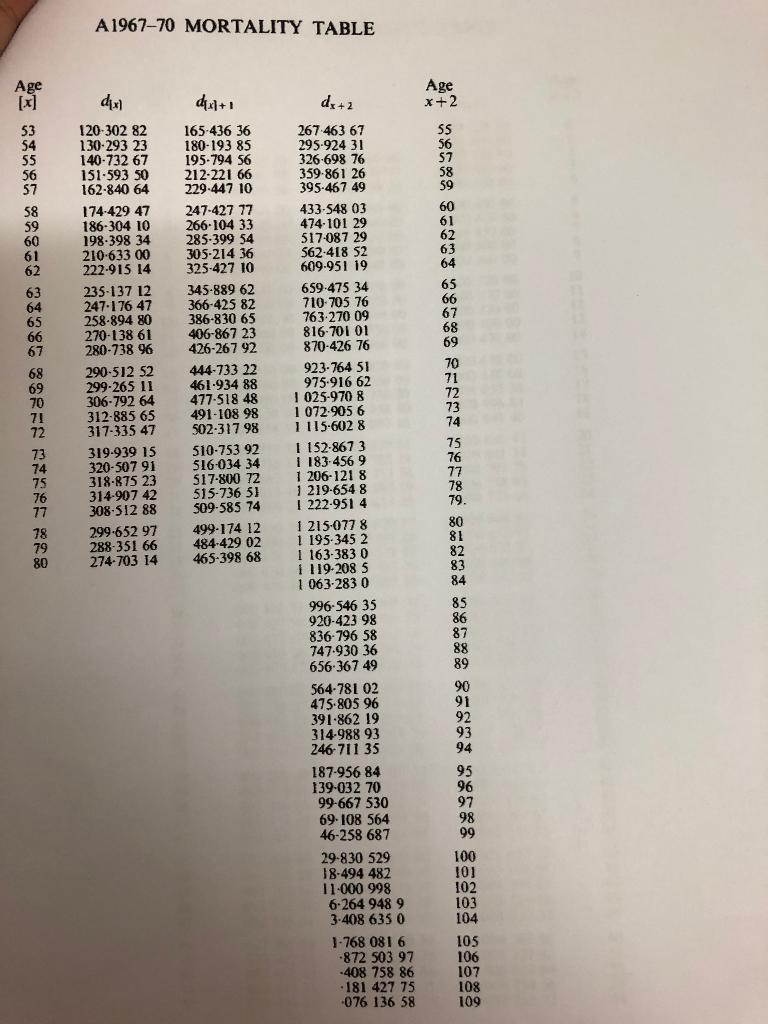 Assuming mortality follows the A1967-70 mortality | Chegg.com
