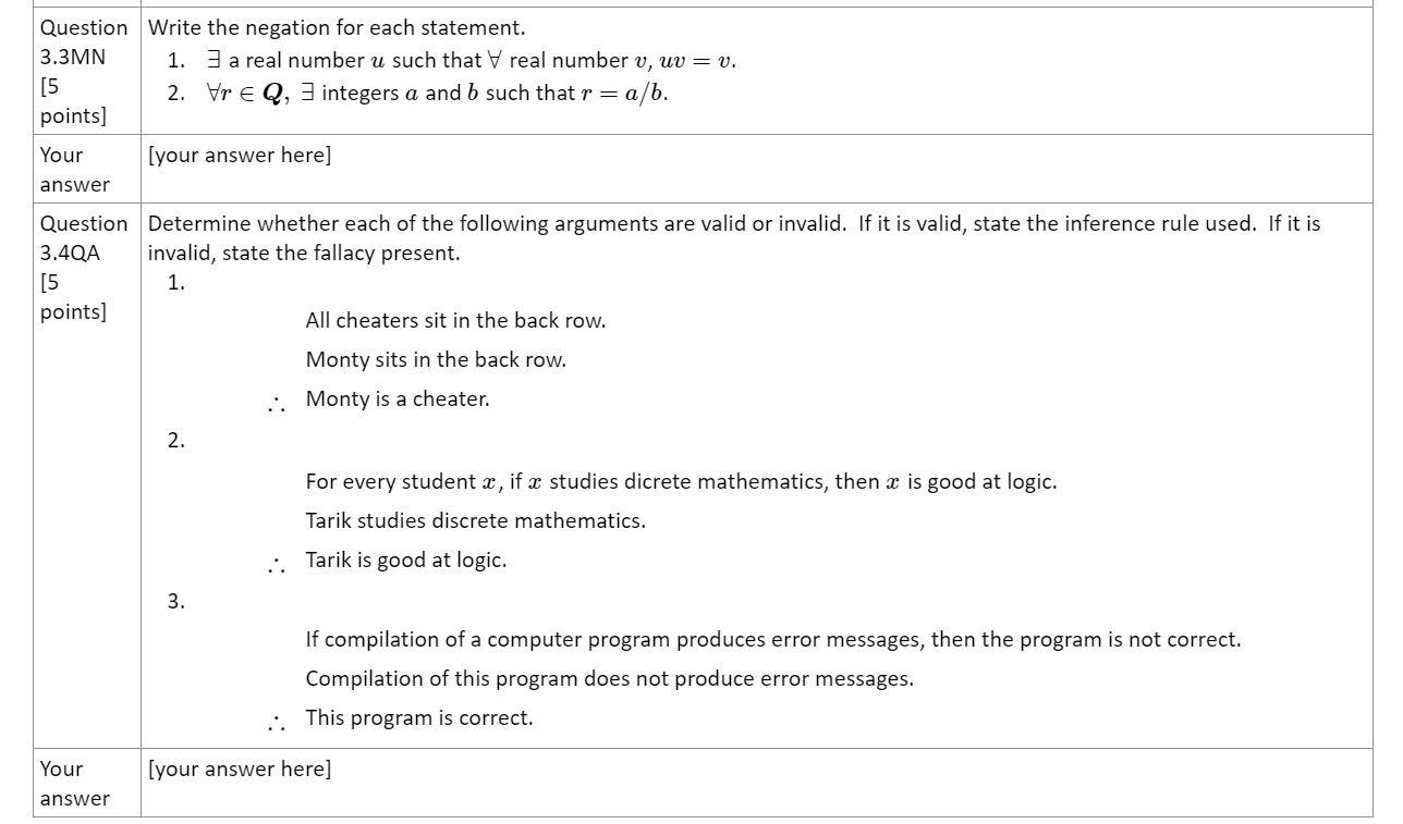 Solved Question Write the negation for each statement. 3.3MN | Chegg.com