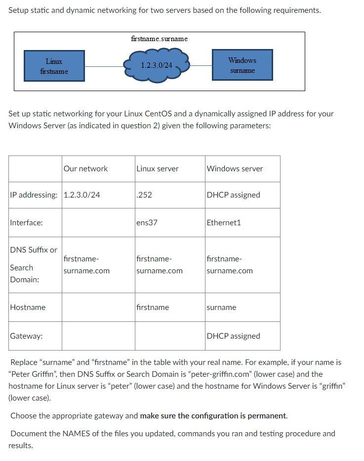 Solved Setup static and dynamic networking for two servers | Chegg.com