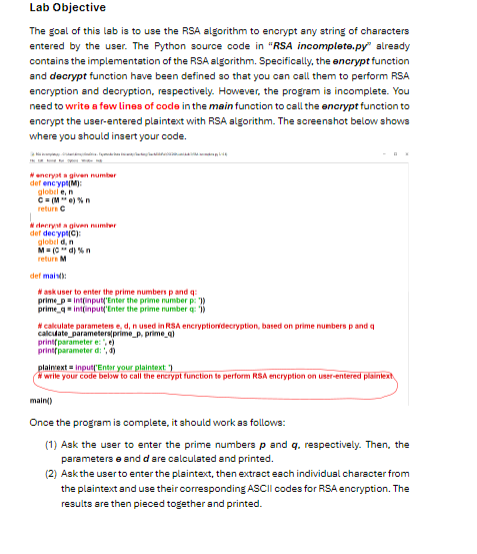 Solved Lab ObjectiveThe goal of this lab is to use the RSA | Chegg.com