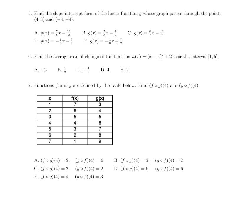 Solved 5. Find the slope-intercept form of the linear | Chegg.com