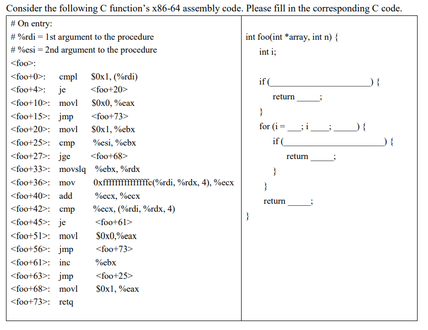 Solved if( if ( Consider the following C function's x86-64 | Chegg.com