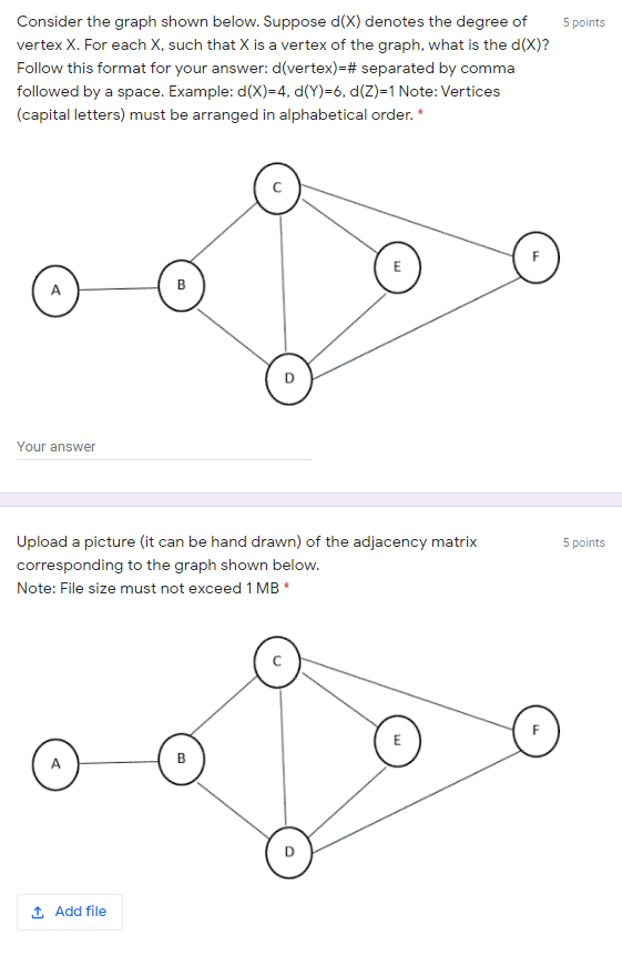 Solved 5 points Consider the adjacency matrix below. Upload | Chegg.com