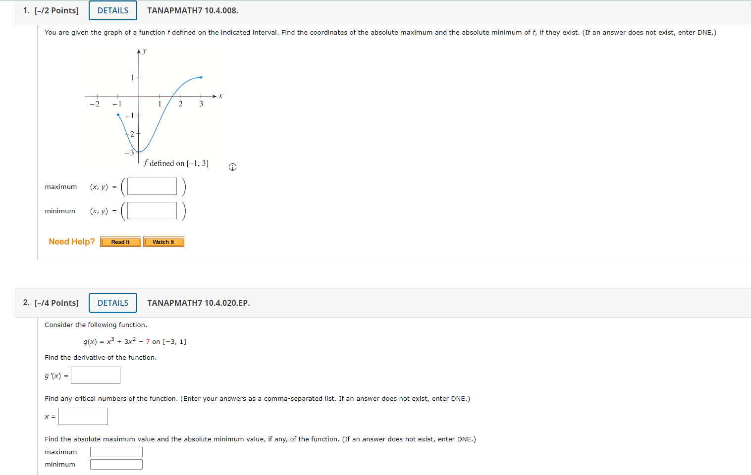 Solved maximum minimum (x,y)=((x,y)=( 2. [-/4 Points] | Chegg.com