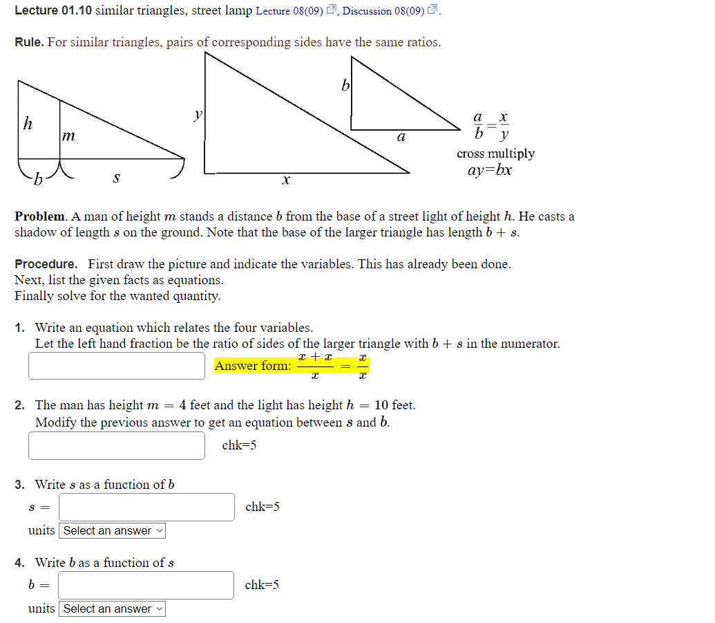 Solved Lecture 01.10 similar triangles, street lamp Lecture | Chegg.com