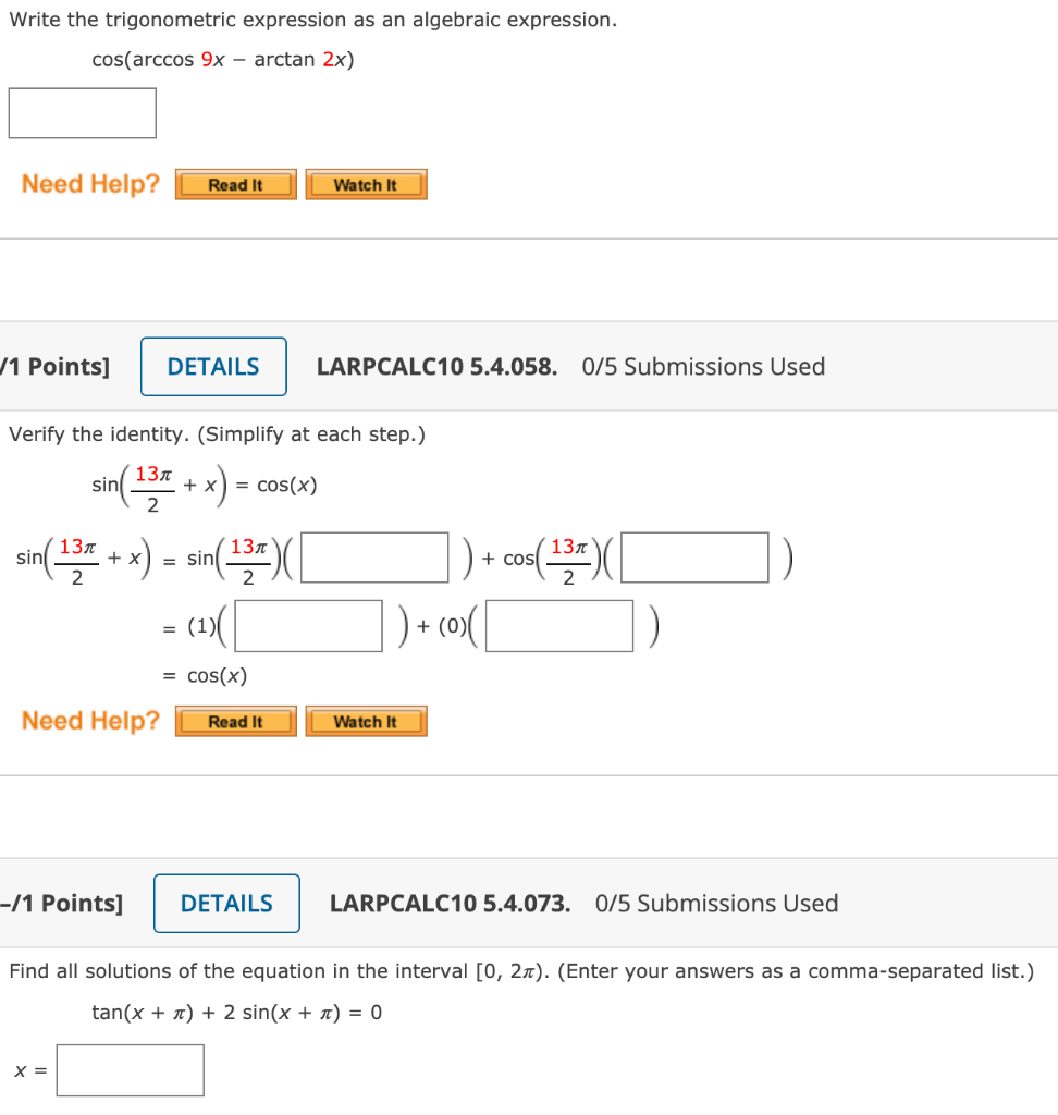 Solved Write the trigonometric expression as an algebraic | Chegg.com