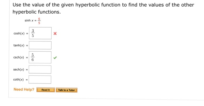 Solved Use the value of the given hyperbolic function to | Chegg.com