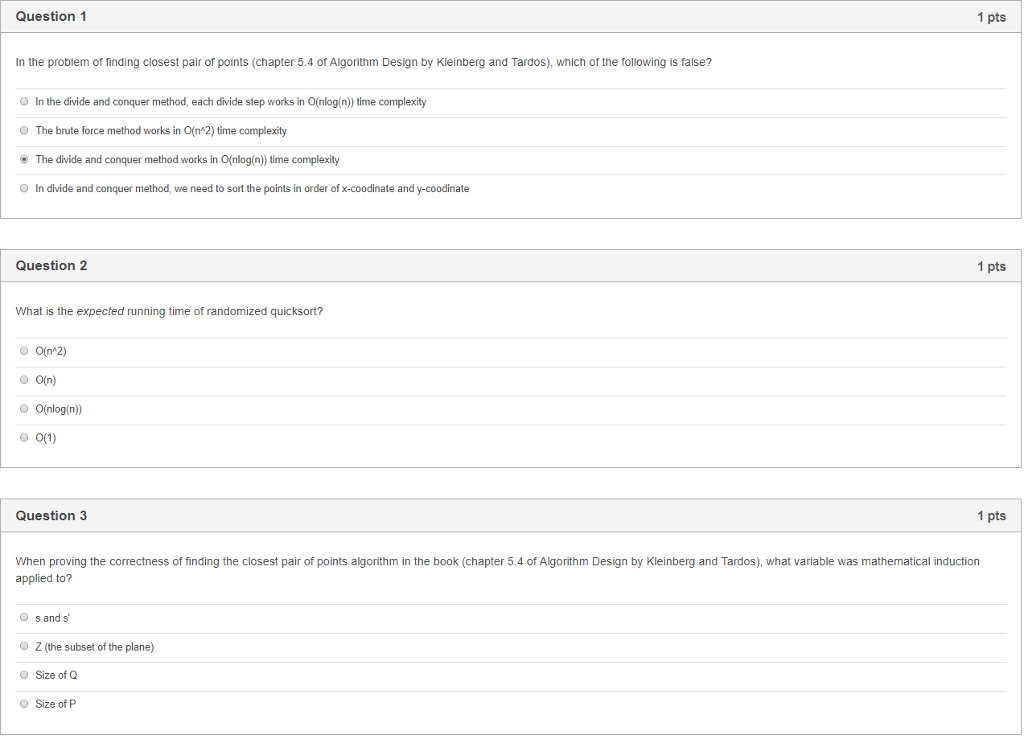 Solved Question1 1 pts In the problem of finding closest | Chegg.com