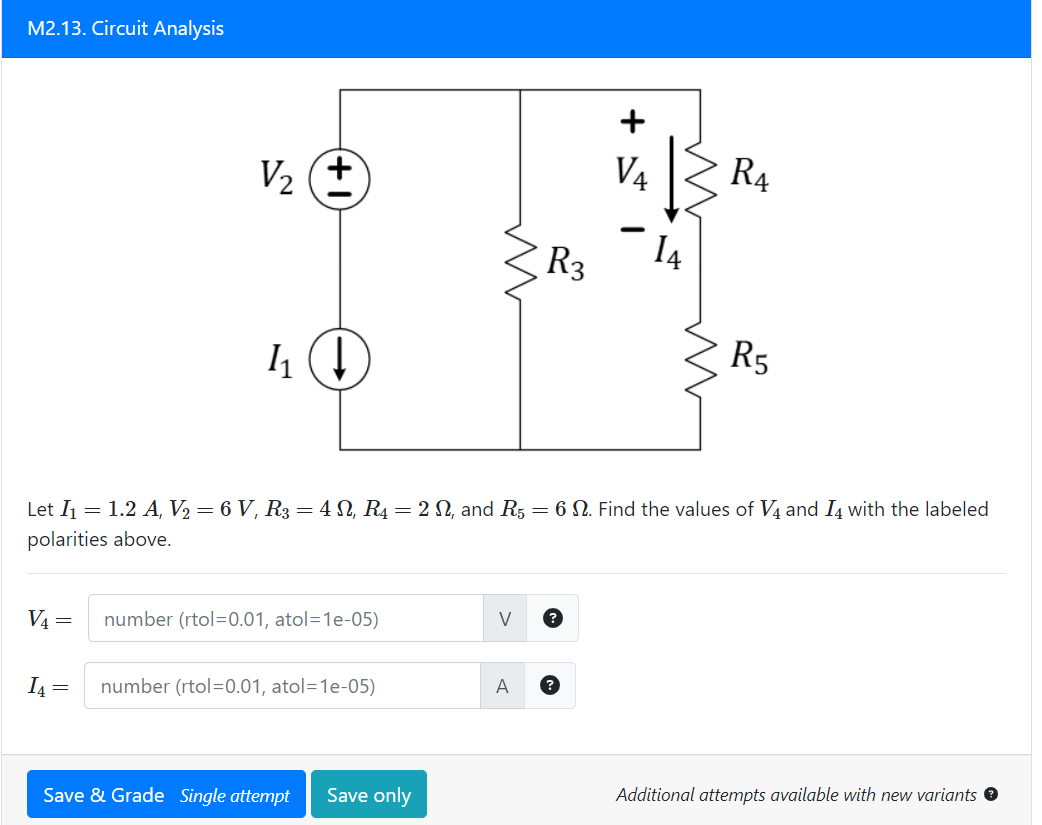 Solved M2.13. Circuit Analysis Let I1=1.2A,V2=6 | Chegg.com