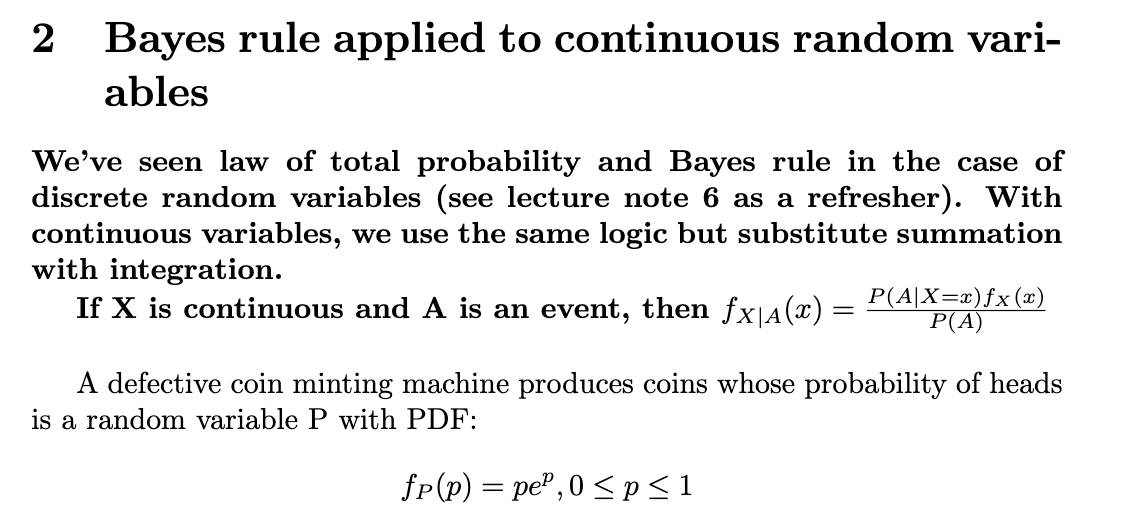 Solved 2 Bayes rule applied to continuous random vari- ables | Chegg.com