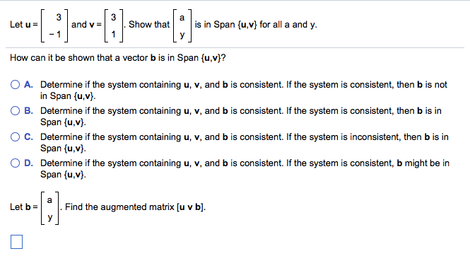 Solved Let u and v-Show that is in Span (u,v for all a and y | Chegg.com