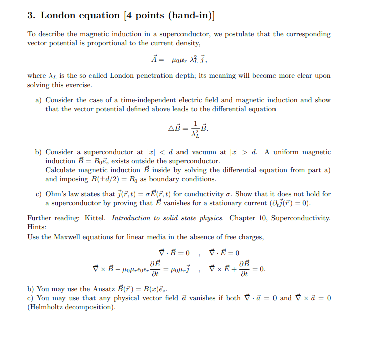 Solved 3. London equation [4 points (hand-in)] To describe | Chegg.com