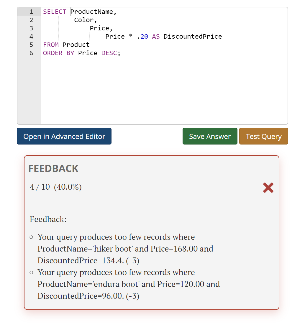 Solved Show product name, color, price, and discounted price | Chegg.com