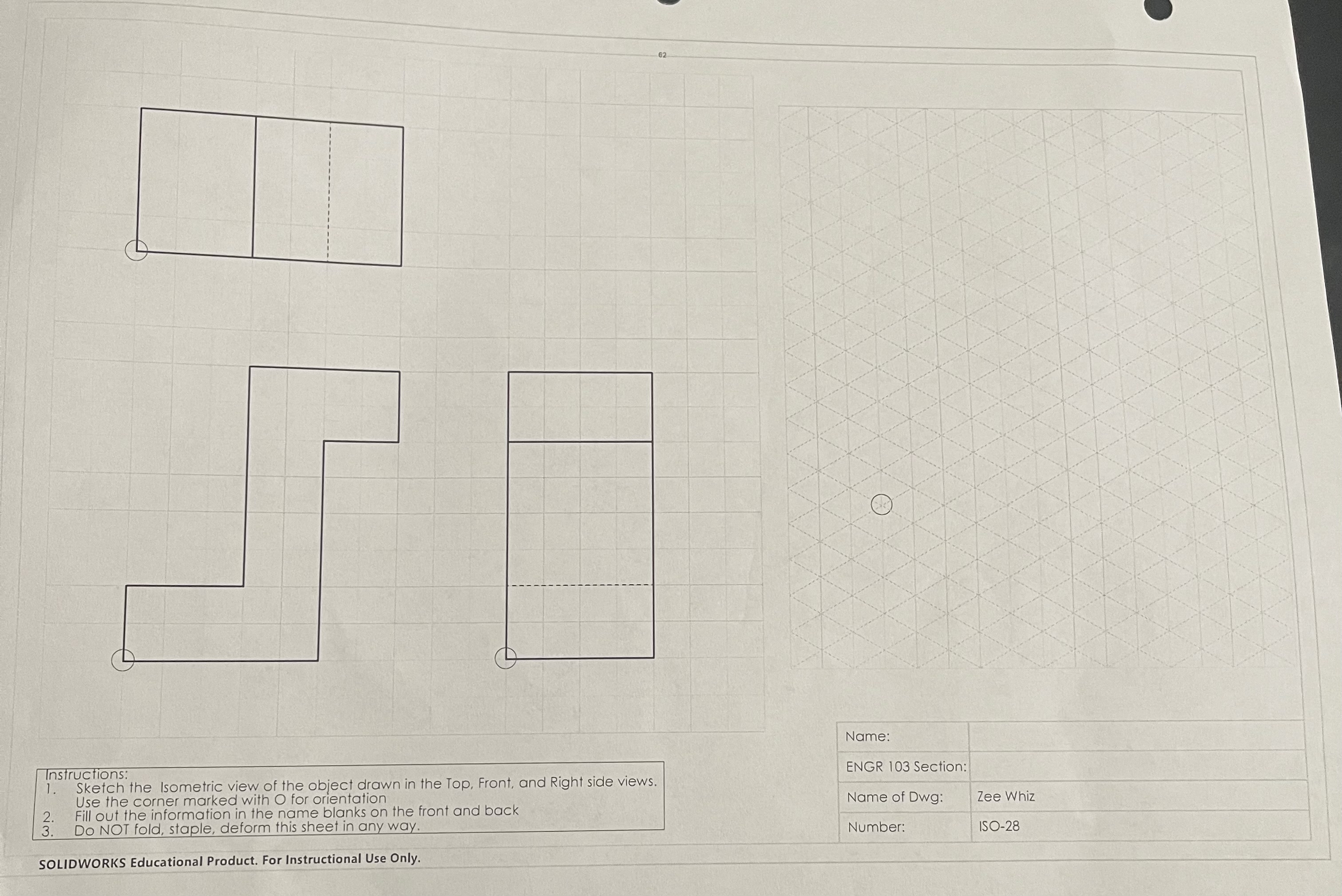 Solved Instructions: 1. Sketch the Top, Front, and Right | Chegg.com
